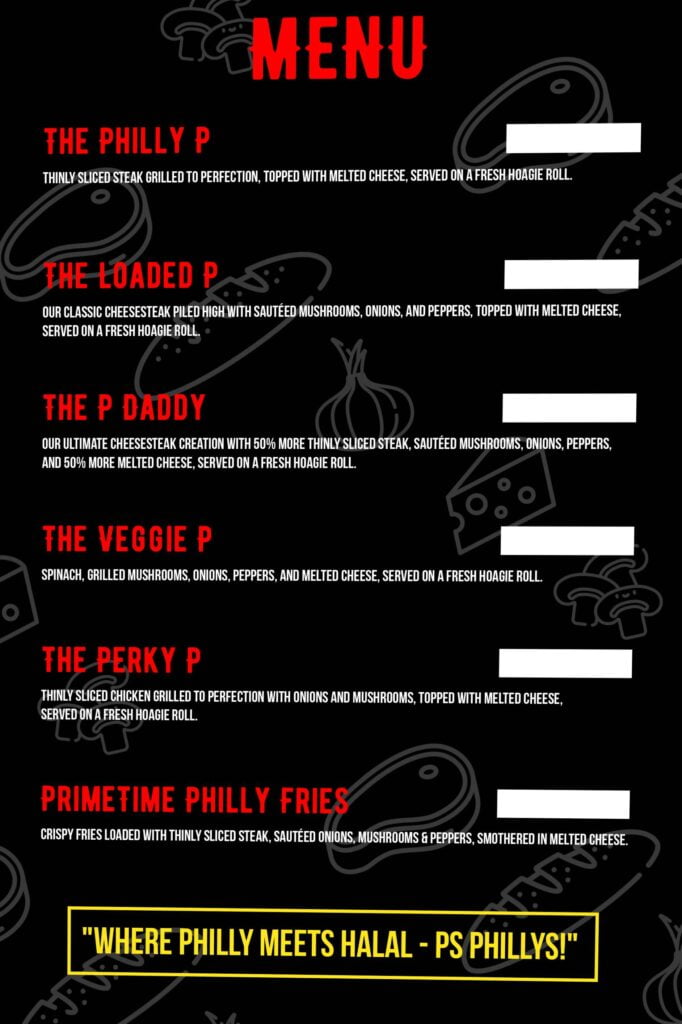 Menu – P's Phillys